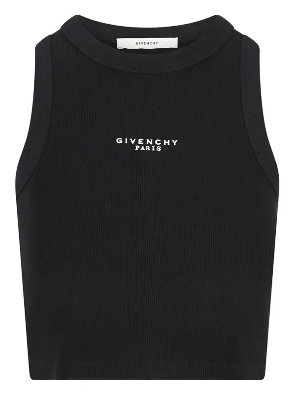 Givenchy Paris Ribbed Cotton Crop Top - Black