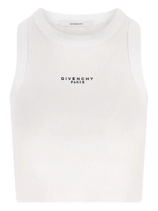 Givenchy Paris Ribbed Cotton Crop Top - White