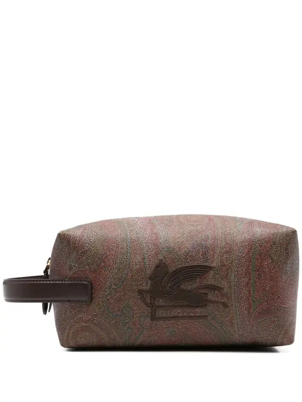 Etro Pouch With Embroidered Pegasus - Brown