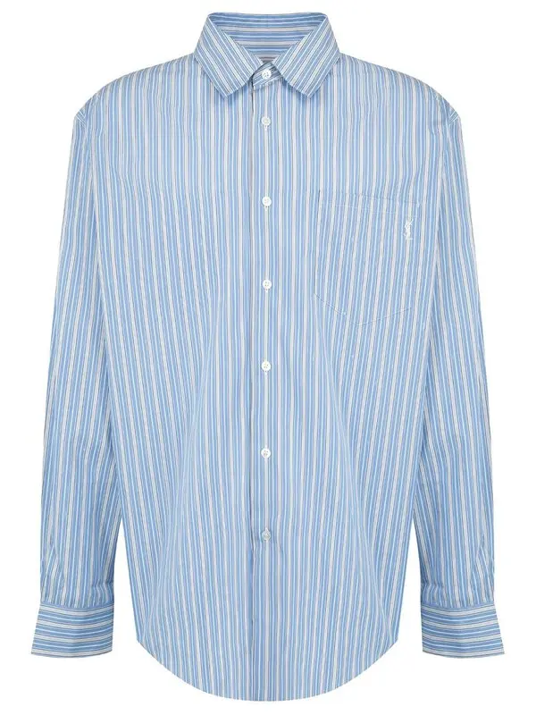 Saint Laurent Cassandre Shirt In Striped Cotton Poplin - Blue