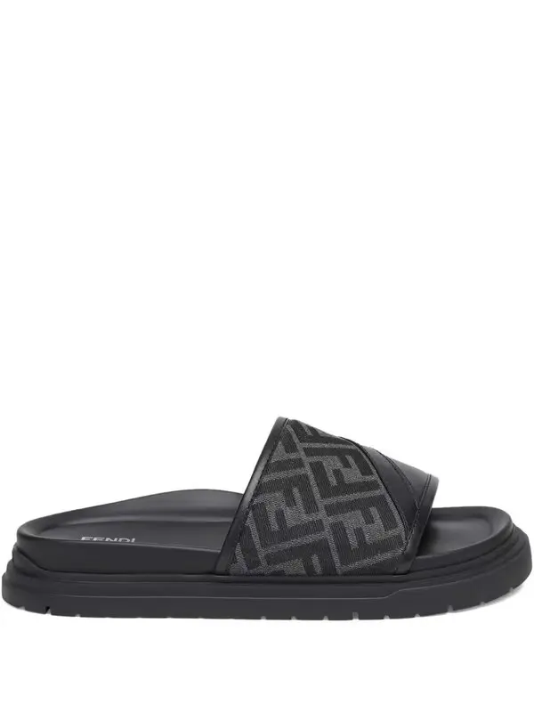 Fendi Ff Jacquard And Leather Diagonal Sandals - Black