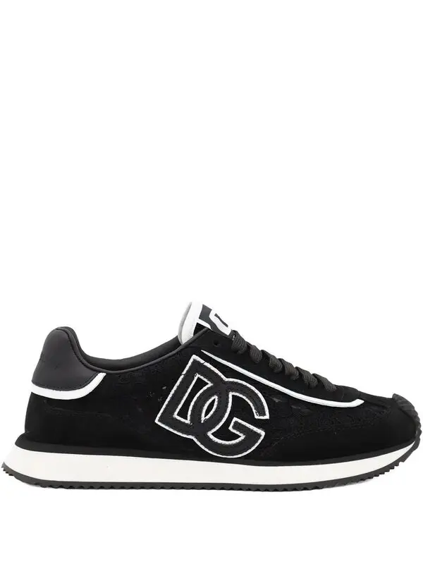 Dolce & Gabbana Suede Cushion Sneakers With Lace Details - Black