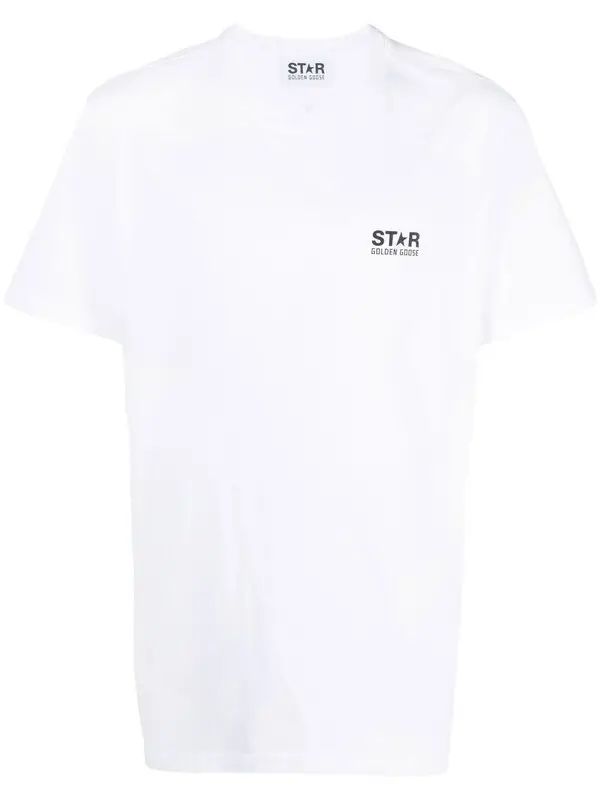 GOLDEN GOOSE Star Collection T-shirt With Contrasting Black Logo And - White