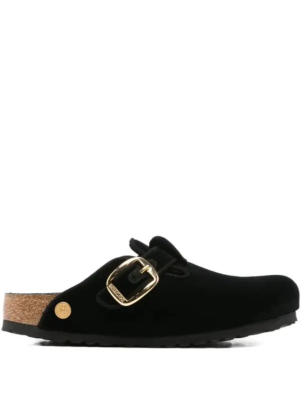 BIRKENSTOCK Boston Big Buckle Mule In Velvet - Black