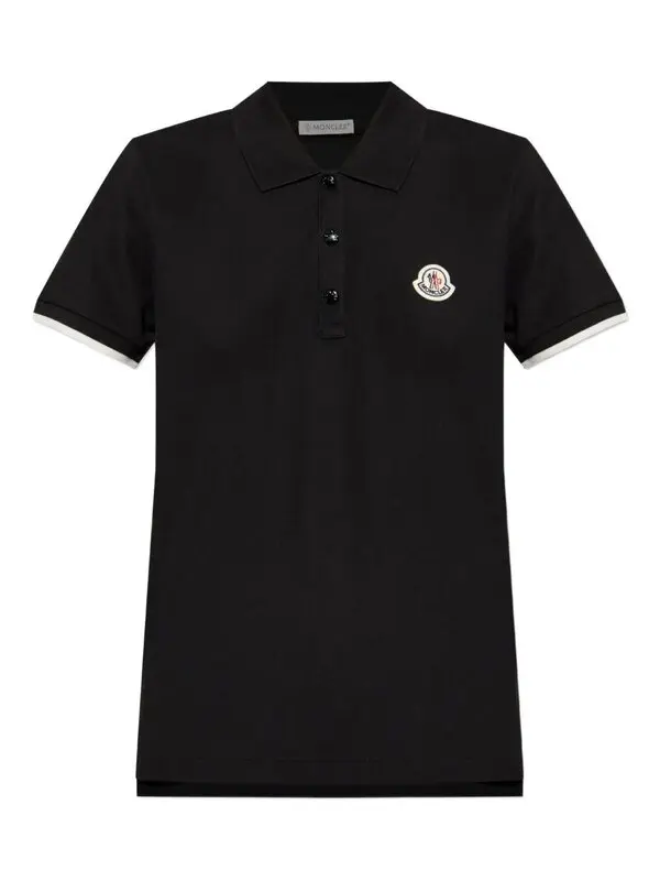 Moncler Piqué Cotton Polo With Logo Patch - Black