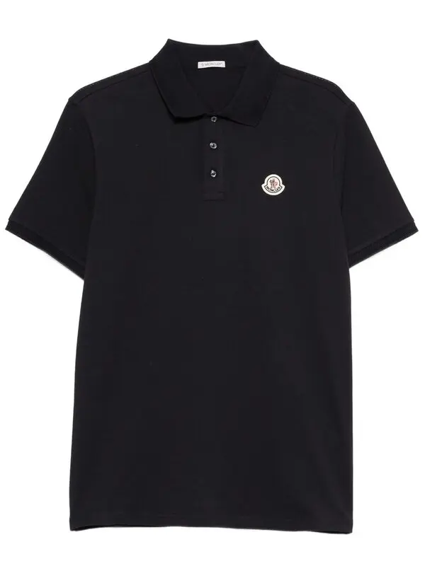 Moncler Piqué Cotton Polo With Logo Patch - Blue