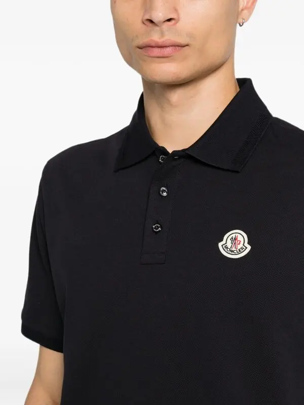 Moncler Piqué Cotton Polo With Logo Patch - Blue
