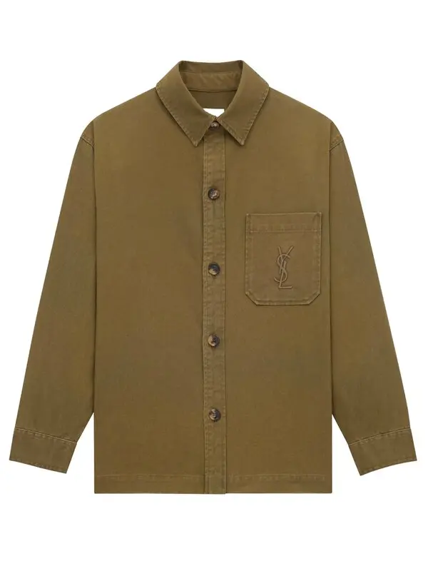 Saint Laurent Cassandre Overshirt In Cotton And Linen Gabardine - Green