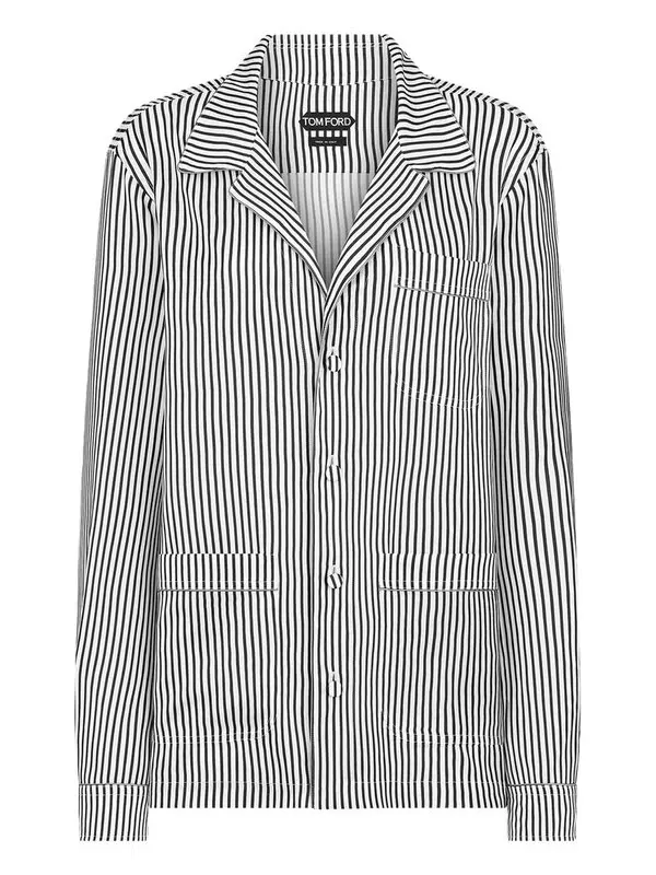TOM FORD Striped Silk Pajama Shirt With Tf Embroidered Logo - Black