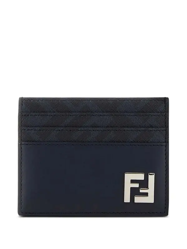Fendi Squared Ff Leather And Canvas Cardholder - Blue