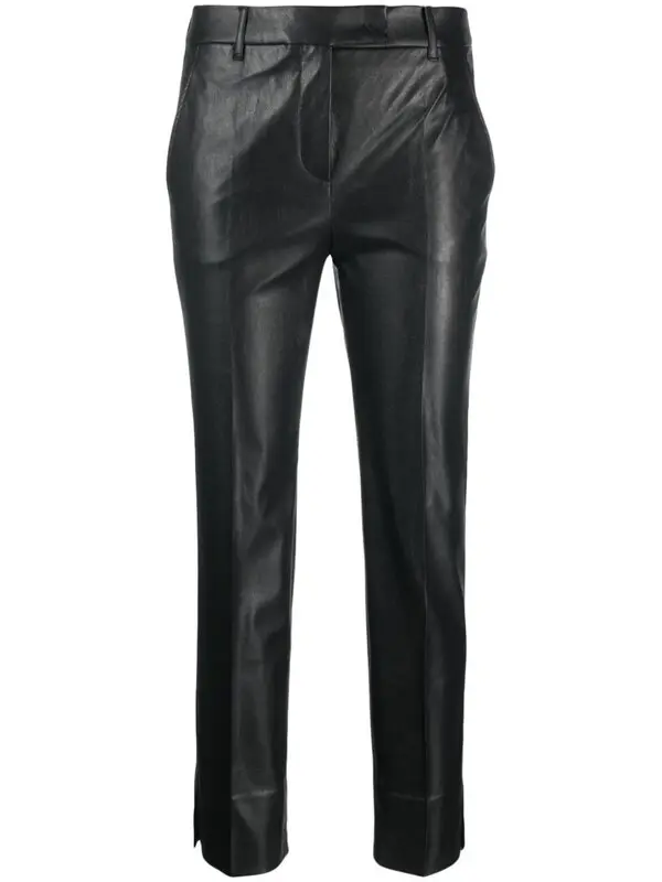 Incotex Slim Fit Stretch Faux Leather Pants - Black