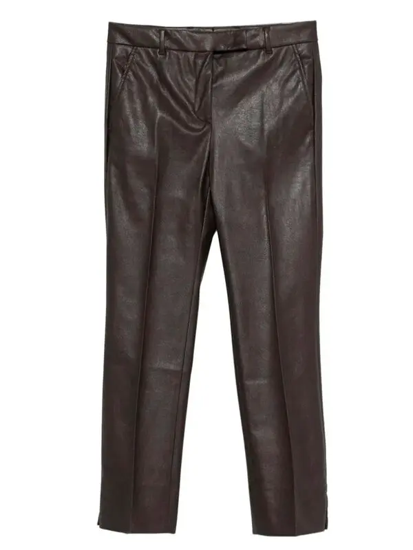 Incotex Slim Fit Stretch Faux Leather Pants - Brown