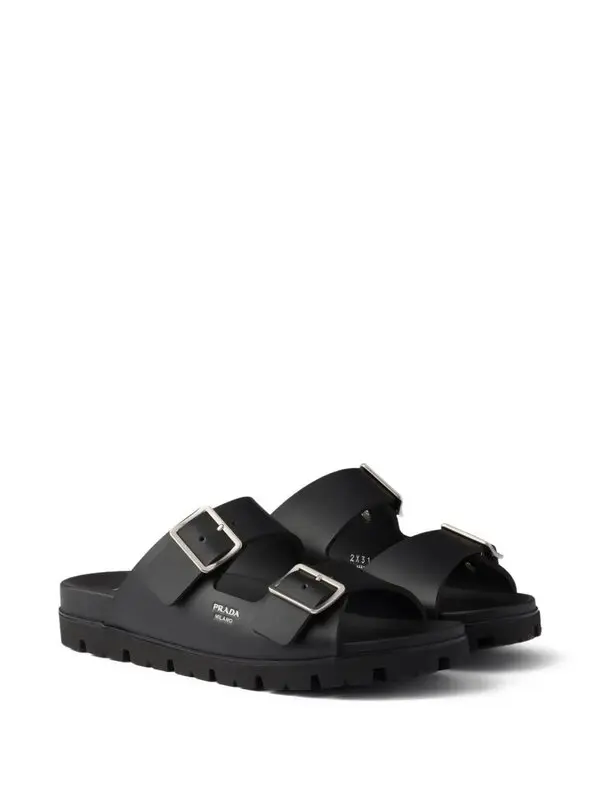 Prada Double Buckle Sandals - Black