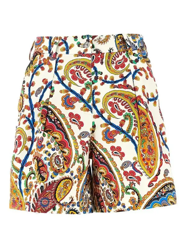 Etro Paisley Print Pleated Shorts - White
