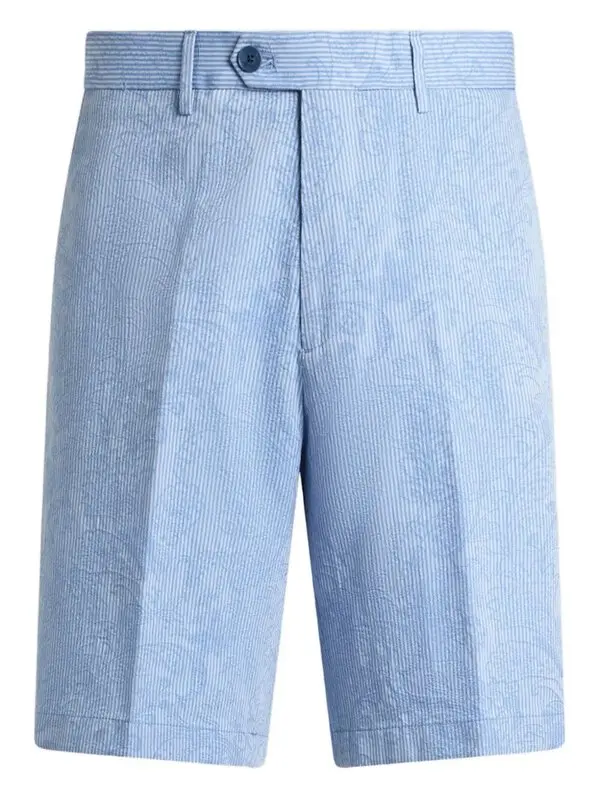 Etro Striped Cotton Jacquard Shorts - Blue