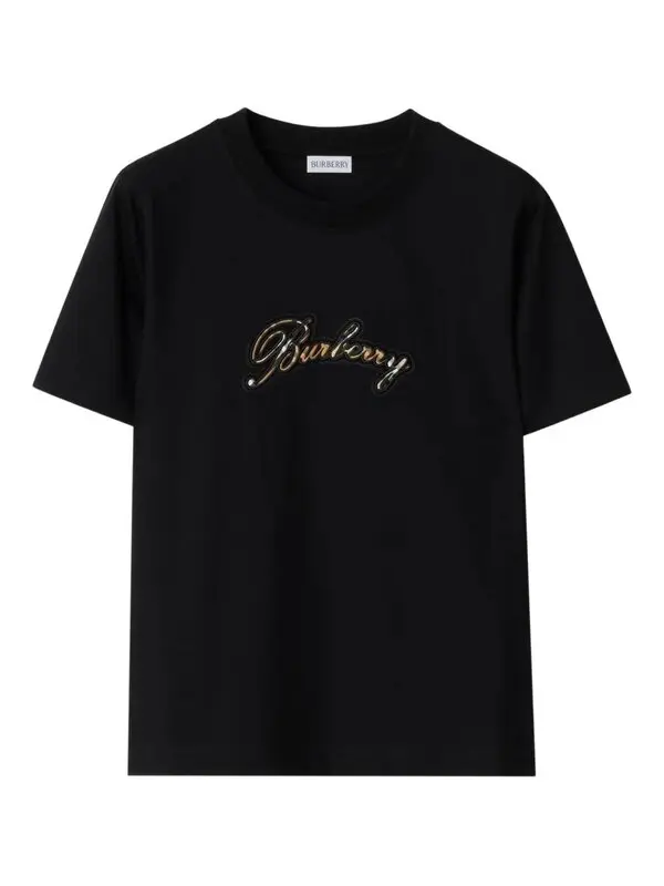 Burberry Cotton T-shirt With Cursive Check Logo - Black