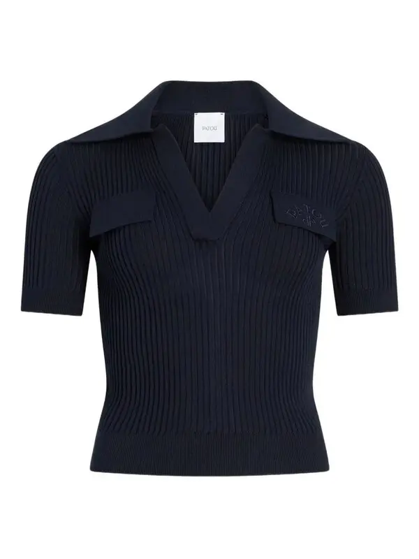 PATOU Cotton Knit Polo With Logo Embroidery - Blue