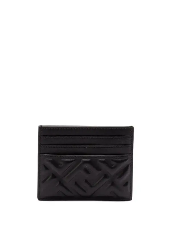 Fendi Nappa Leather Baguette Card Holder With Ff Pattern - Black
