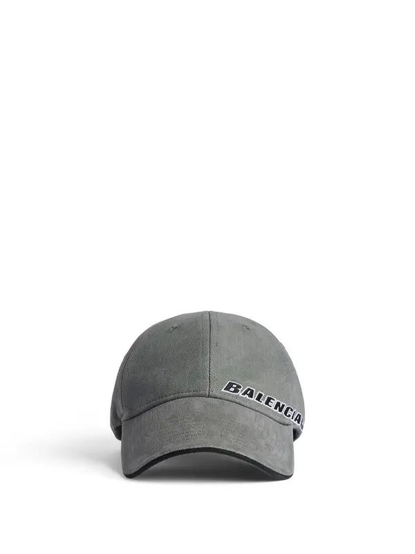 Balenciaga Tilted Typo Cotton Drill Baseball Cap - Grey
