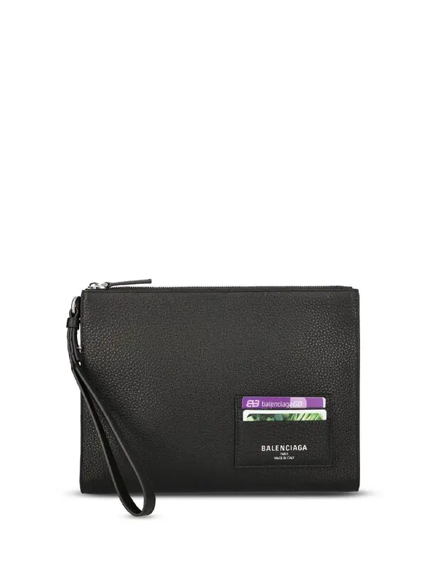 Balenciaga Leather Zip Pouch - Black