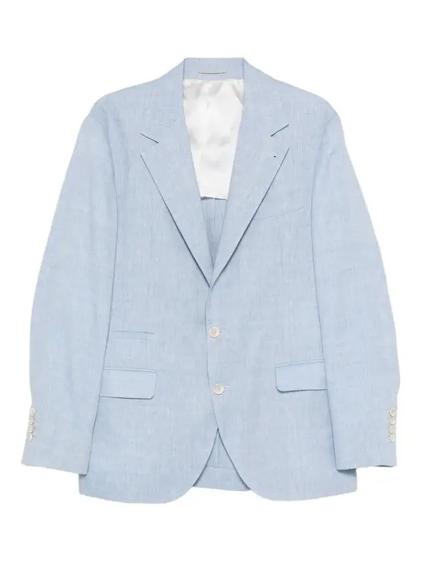 Brunello Cucinelli Linen And Virgin Wool Chevron Jacket - Blue