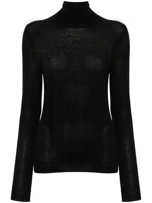 Saint Laurent Cassandre Wool Turtleneck Sweater - Black