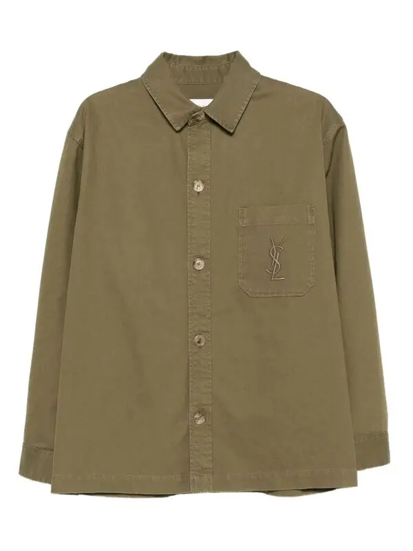 Saint Laurent Cassandre Shirt-jacket In Cotton And Linen Gabardine - Green