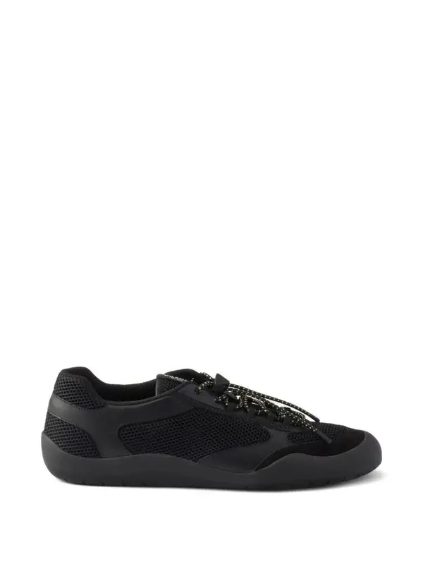 Prada Speedrock Sneakers In Leather And Mesh - Black