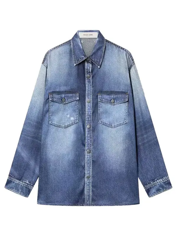 GOLDEN GOOSE Lived-in Denim Effect Oversized Shirt - Blue