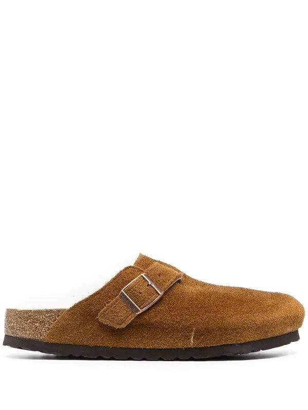 BIRKENSTOCK Boston Mule In Suede With Fur Lining - Brown