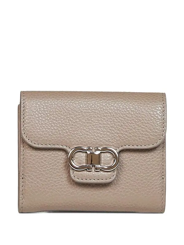 FERRAGAMO Compact Gancini Wallet In Nappa Leather - Grey