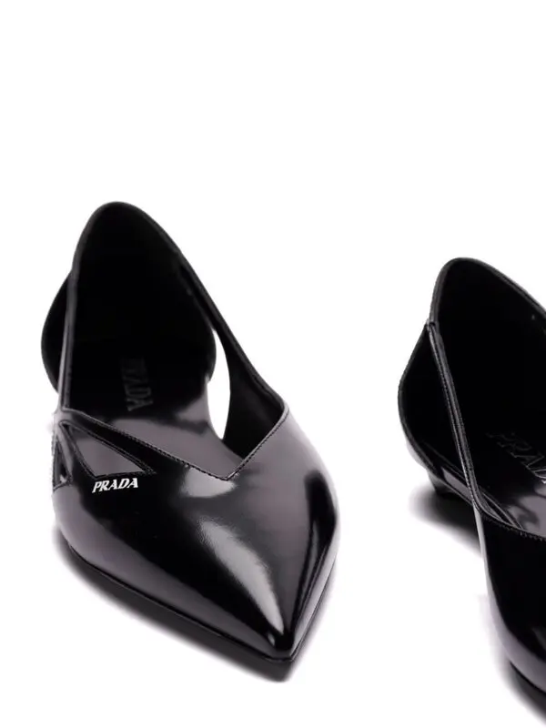 Prada Brushed Leather Cut-out Ballerinas - Black