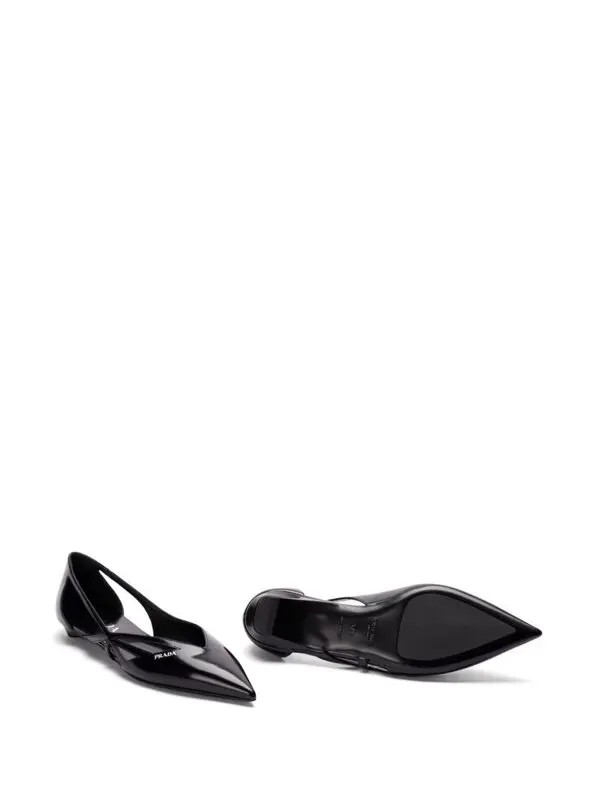 Prada Brushed Leather Cut-out Ballerinas - Black