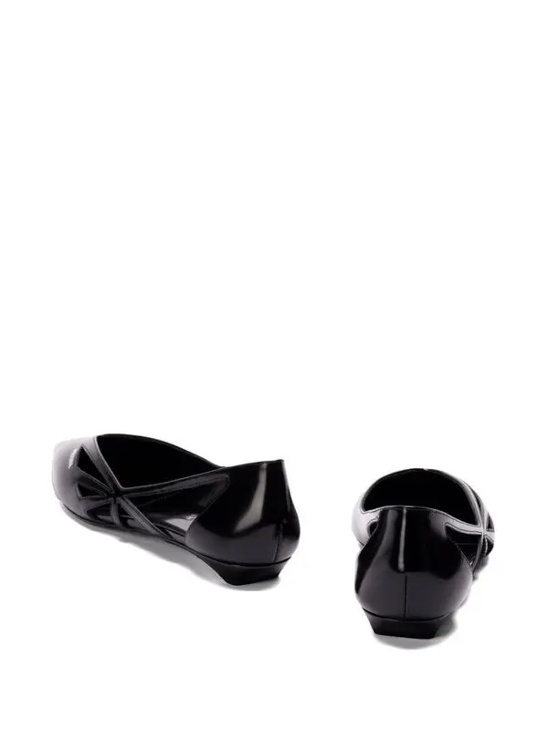 Prada Brushed Leather Cut-out Ballerinas - Black