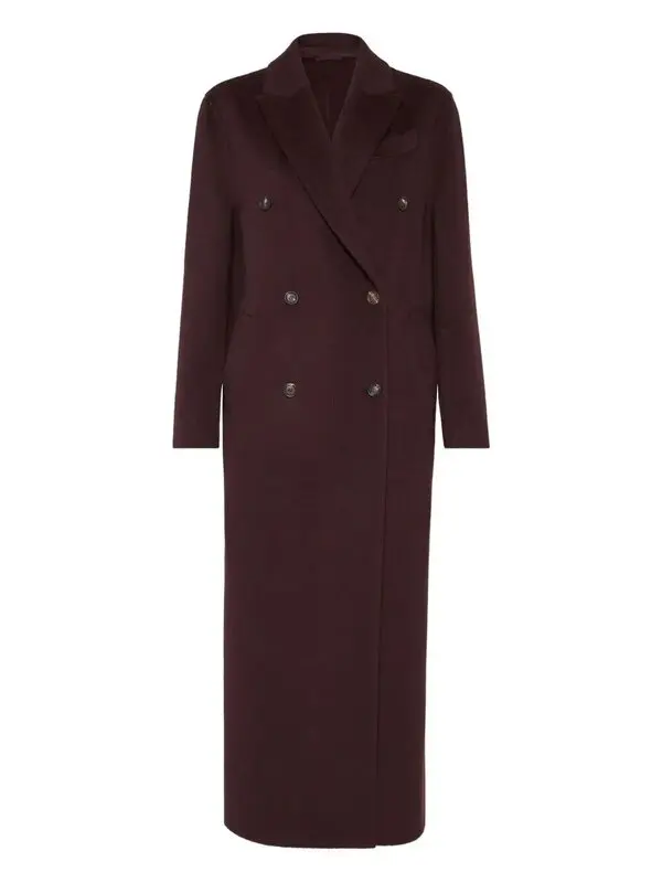 Brunello Cucinelli Double Cashmere Beaver Coat With Pendant - Red