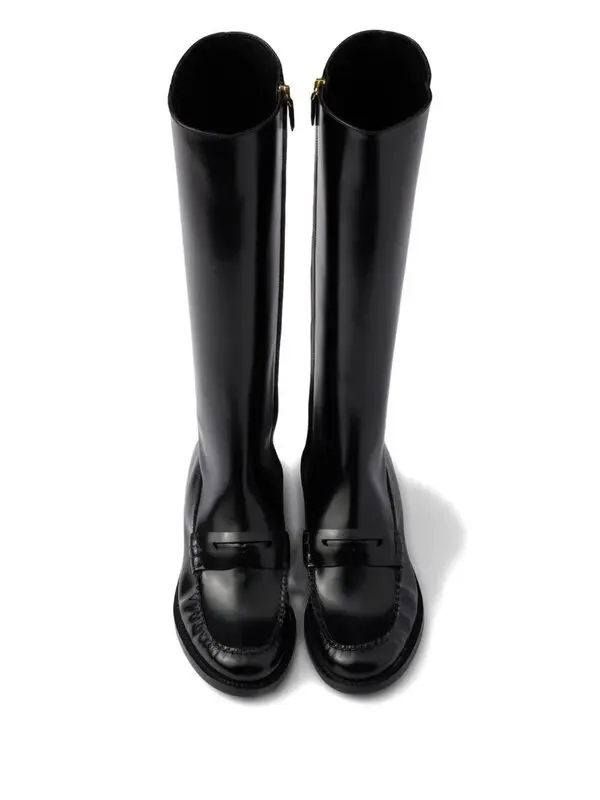 Prada High Moccasin Style Boots - Black