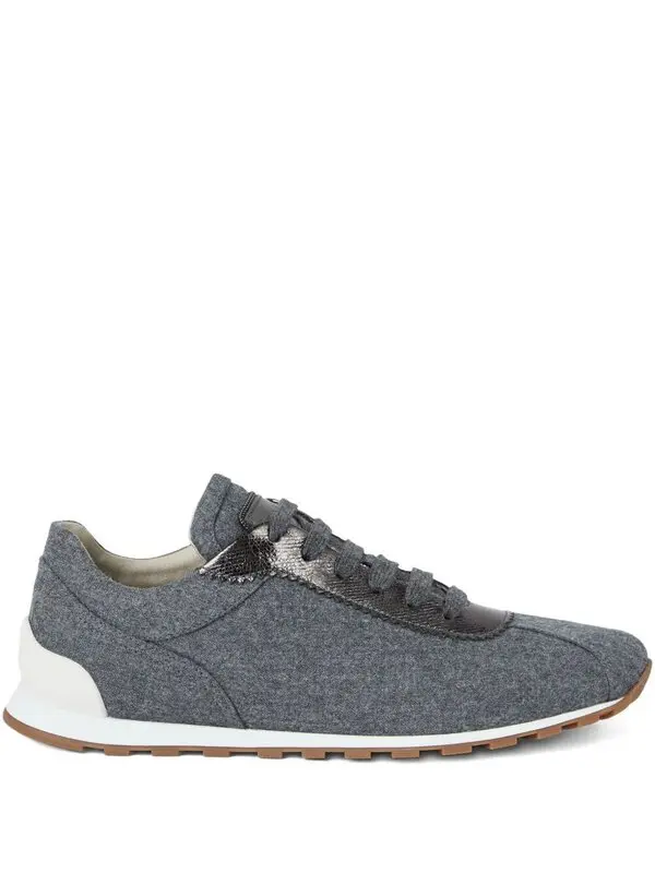 Brunello Cucinelli Runners In Virgin Wool And Lamé Calf - Grey