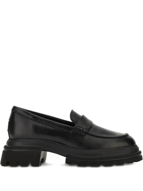 Hogan Leather Loafers With Lug Sole - Black