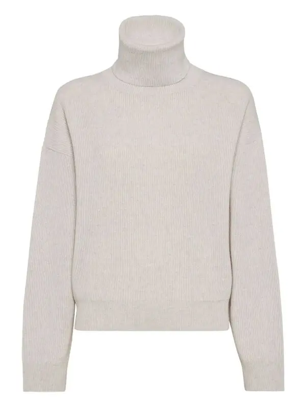 Brunello Cucinelli High Neck Ribbed Sweater - Grey