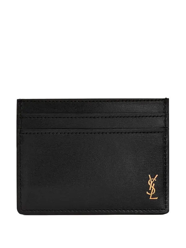 Saint Laurent Tiny Cassandre Glossy Leather Card Holder - Black