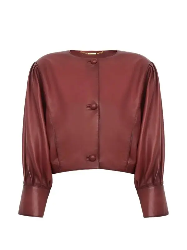 Chloé Cropped Collarless Nappa Leather Jacket - Brown