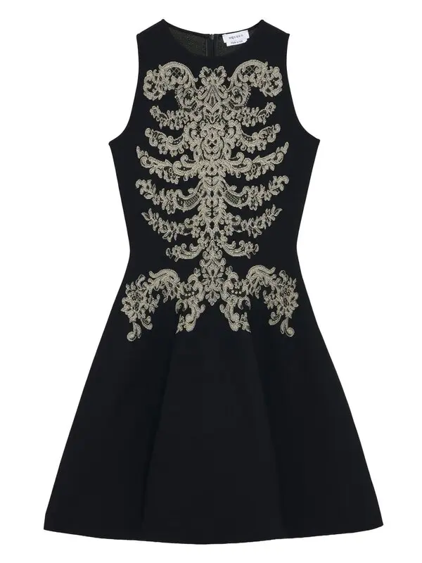 Alexander McQueen Jacquard Ribbed Lace Mini Dress - Black