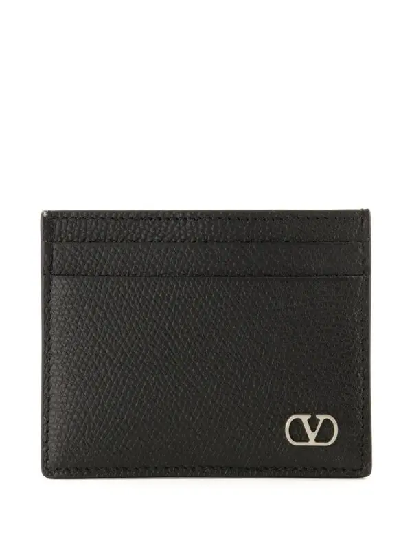 Valentino Garavani Vlogo Signature Cardholder In Burgundy Calf Leather - Black