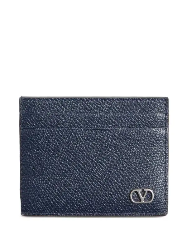 Valentino Garavani Vlogo Signature Cardholder In Burgundy Calf Leather - Blue