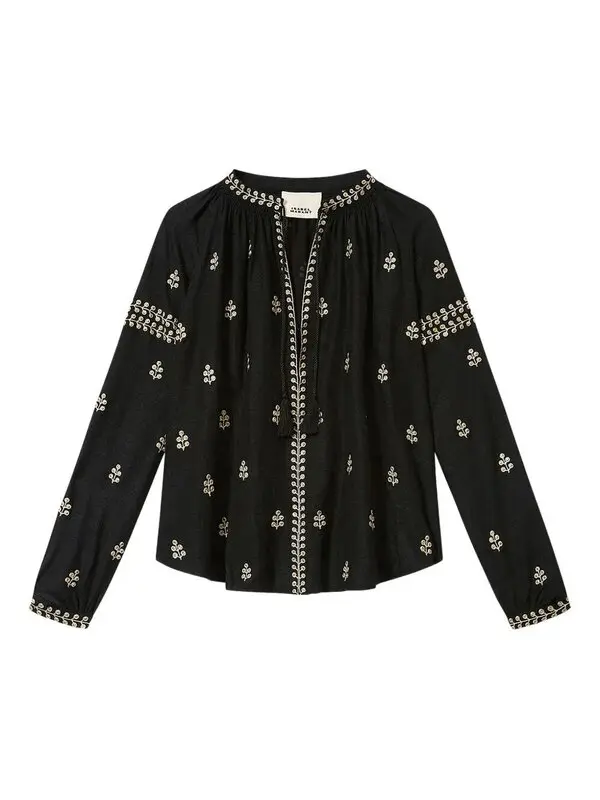 Isabel Marant Étoile Rodis Embroidered Tussar Silk Blouse - Black