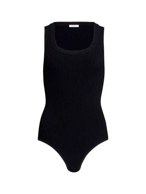 Alaïa Sleeveless Ribbed Knit Bodysuit - Black