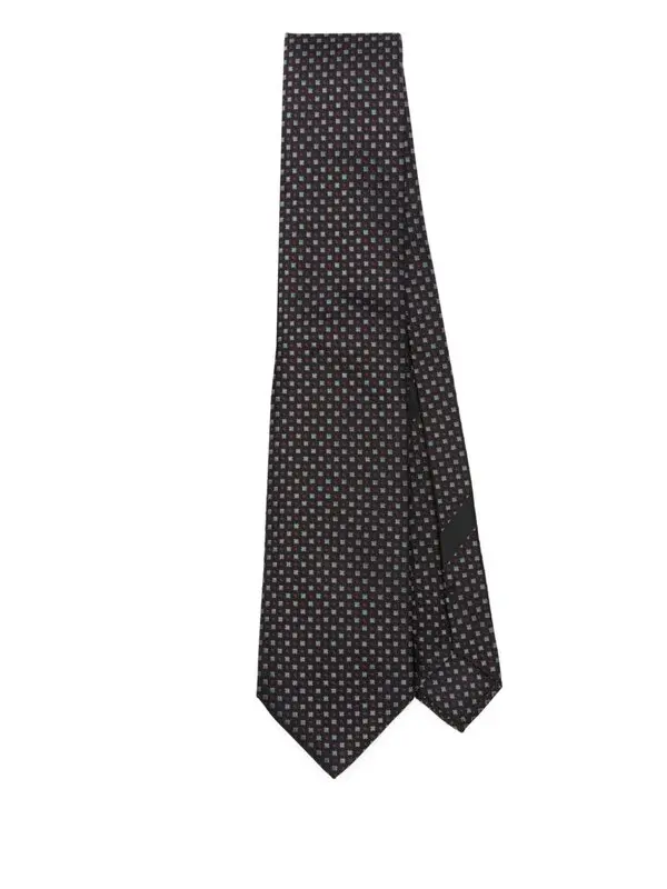 Giorgio Armani Silk Neck Tie With Geometric Pattern - Grey
