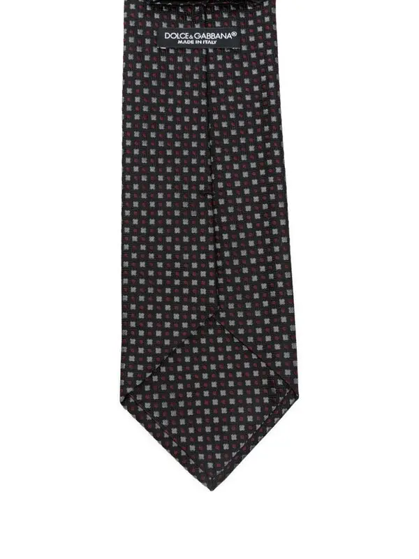 Dolce & Gabbana Silk Neck Tie With Geometric Pattern - Grey