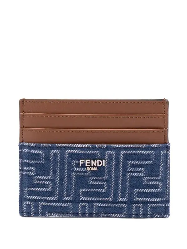Fendi Ff Jacquard Denim Effect And Leather Cardholder - Blue