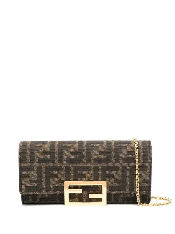 Fendi Canvas Chain Wallet With Ff Print - Brown
